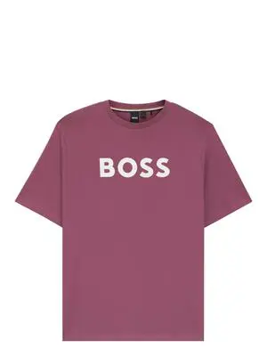 BOSS Cotton Jersey T-shirt With Mixed-print Logo Purple