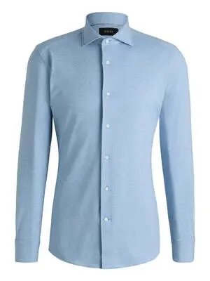 BOSS Slim-fit Shirt In Italian-made Cotton Turquoise