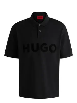 Hugo Oversize-fit Polo Shirt In Cotton With Tonal Logo - Black