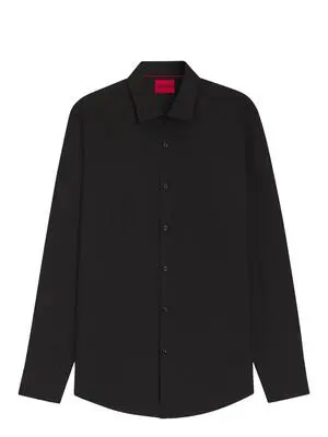 Hugo Slim-fit Shirt In Cotton-linen Jacquard - Black