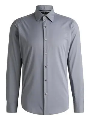 BOSS Regular-fit Shirt In Structured Stretch Fabric Dark Blue