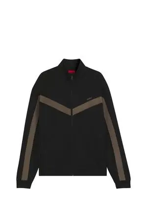 Hugo Relaxed-fit Zip-up Sweatshirt With Chevron Tape - Black