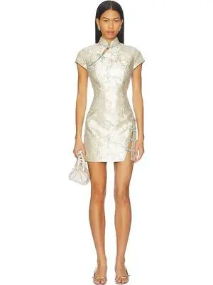SAU LEE Jada Jacquard Dress - Silver Mint