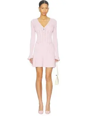 SELF-PORTRAIT Pearl Trim Knit Mini Dress - Pink