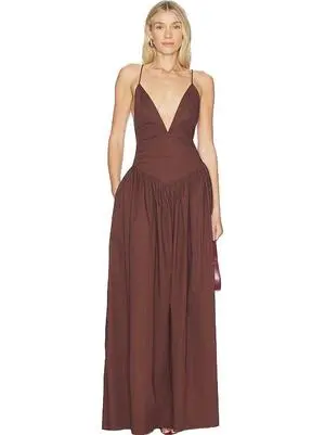 ADRIANA DEGREAS Opulence Deep-v Maxi Dress - Brown