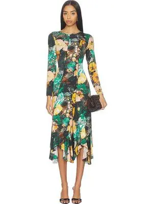 Prabal Gurung Diagonal Long Sleeve Dress - Green Yellow Multi