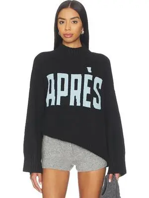 Sanctuary Apres Intarsia High Mock Logo Sweater - Black & Aquamarine