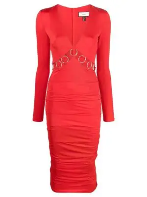 NISSA Cut-out Detail Midi Dress - Red