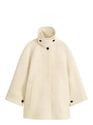 Cos Mock-neck Wool-herringbone Short Coat - Beige