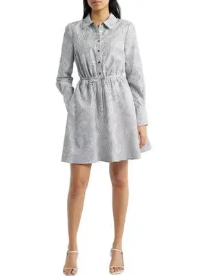 Sam Edelman Floral Long Sleeve Shirt Dress - Grey/whtie