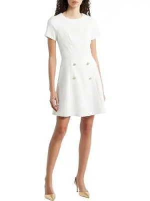 Eliza J Button Detail Fit & Flare Dress - Ivory