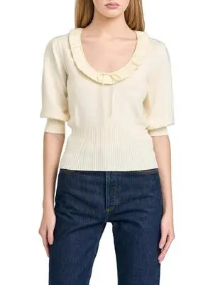 WAYF Paulina Puff Sleeve Sweater - Cream