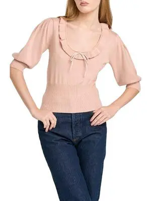 WAYF Paulina Puff Sleeve Sweater - Pink