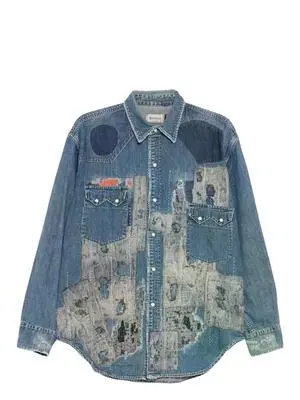 KAFENEO BY TBF Patch-work Denim Shirt - Blue