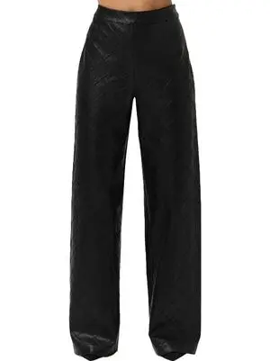 Naked Wardrobe Diamond Stitched Faux Leather Wide Leg Pants - Black