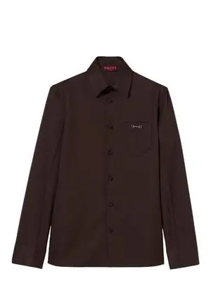 Gucci Shirt With Metal Horsebit On Chest Pocket Blackish - Brown