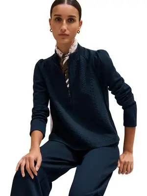 ME+EM Cable Jacquard Half-zip Top - Navy