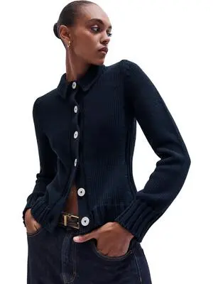 ME+EM Slim Collared Cardigan - Navy