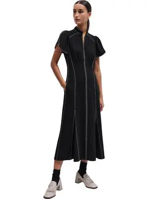 ME+EM Contrast Stitch Midi Dress - Black