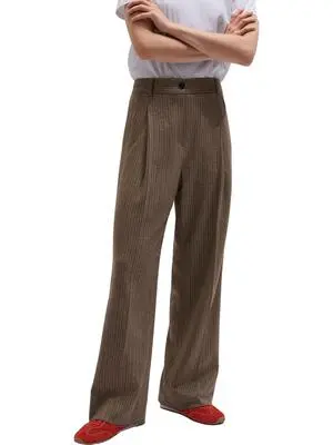 ME+EM Pinstripe Pleat Front Straight Fit Pant - Mocha/blue
