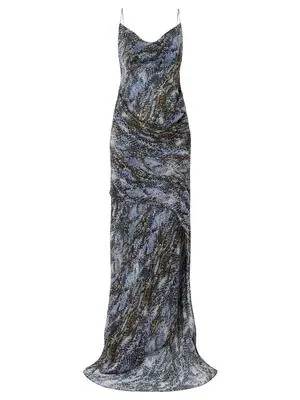 Christopher Esber Open-back Draped Snake-print Silk-chiffon Gown - Blue