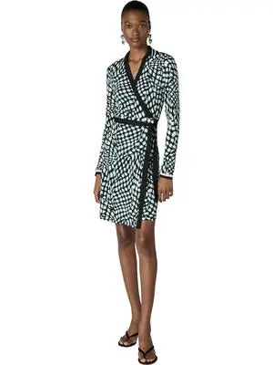 Diane Von Furstenberg Holly Wrap Dress - Mini Floating Plaid White