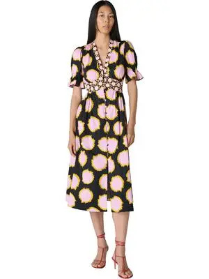 Diane Von Furstenberg Erica Midi Dress - Giant Ikat Stones Black And Ikat Stones Mix