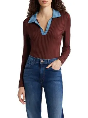 Rag & Bone Natalia Colorblock Long Sleeve Polo - Chocolate Brown