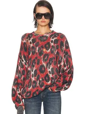 R13 Printed Oversized Sweater - Red & Black Leopard
