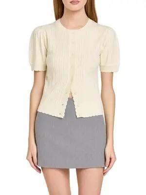 WAYF Sandra Cable Short Sleeve Cardigan - Cream