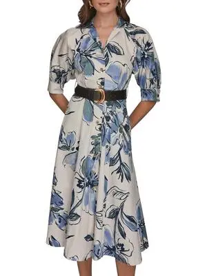 Donna Karan New York Belted Stretch Cotton Shirtdress - Tempest Mult