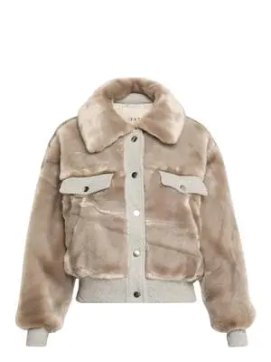 FAZ Faux-fur Bomber Jacket With Velour Trim - Silver