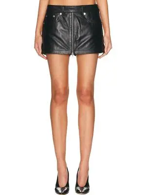 R13 Leather Skort With Front Zip Closure - Black