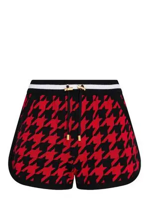 Balmain Houndstooth Merino Wool-blend Shorts - Red
