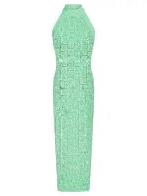 Balmain Crochet-knit Halterneck Midi Dress - Mint