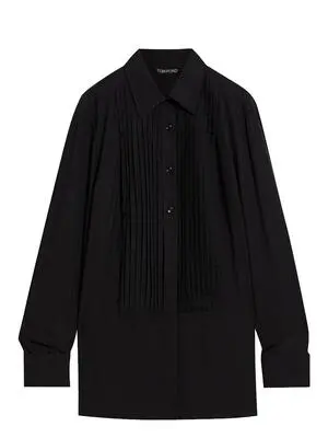 TOM FORD Pintucked Lyocell And Silk-blend Shirt - Black