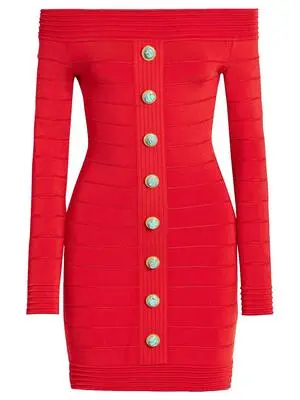 Balmain Off-the-shoulder Stretch-knit Mini Dress - Red