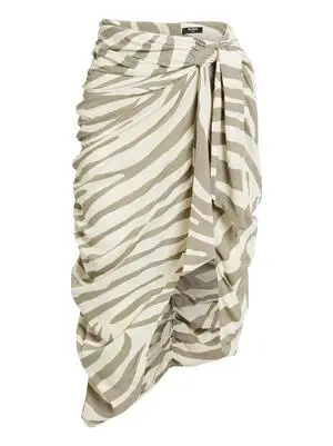 Balmain Wrap-effect Zebra-print Twill Midi Skirt - Stone
