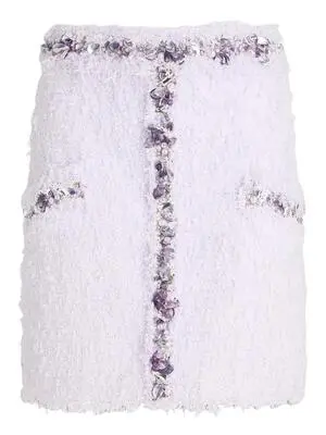 Balmain Frayed Embellished Bouclé-tweed Mini Skirt - Lilac