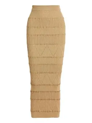 Balmain Ribbed And Pointelle-knit Maxi Pencil Skirt - Gold