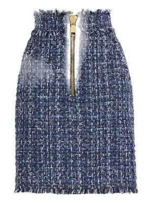 Balmain Frayed Metallic Bouclé-tweed Mini Skirt - Navy