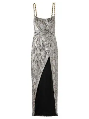 Balmain Chain-embellished Snake-print Maxi Dress - Silver