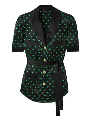 Balmain Belted Polka-dot Satin Shirt - Black