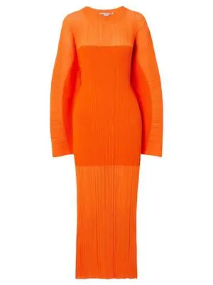 Stella McCartney Plissé-knit Midi Dress - Bright Orange