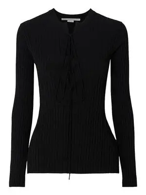 Stella McCartney Lace-up Ribbed-knit Top - Black