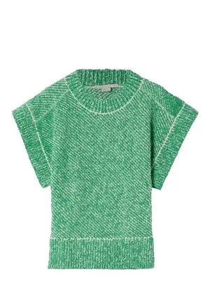 Stella McCartney Two-tone Bouclé-tweed Cotton-blend Sweater - Green