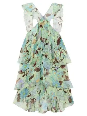 Stella McCartney Ruffled Floral-print Halterneck Mini Dress - Mint