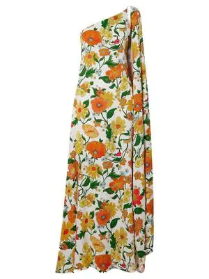 STELLA MCCARTNEY Oneshoulder Openback Floralprint Maxi Gown