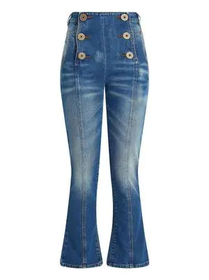 Balmain Cropped Faded High-rise Bootcut Jeans - Mid Denim