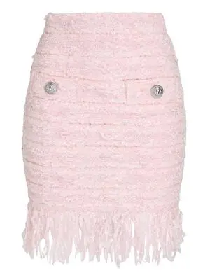 Balmain Fringed Metallic Bouclé-knit Mini Skirt - Baby Pink